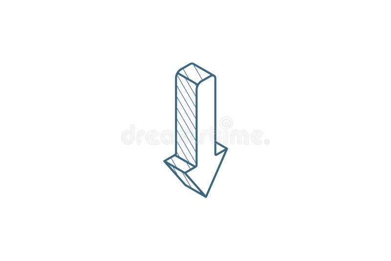 Down Arrow Isometric Icon. 3d Line Art Technical Drawing. Editable ...