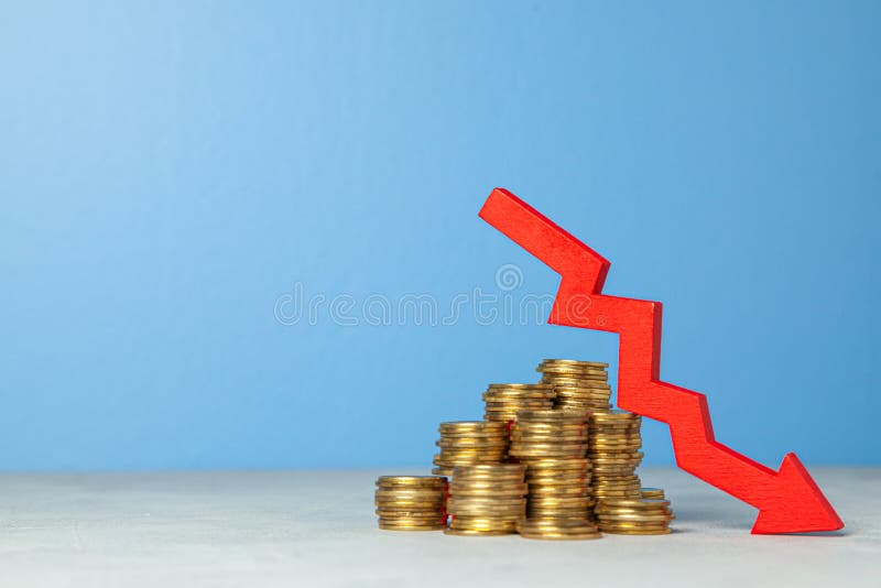 Down Arrow and Stack of Coins. the Concept of Tax Cuts or Falling ...