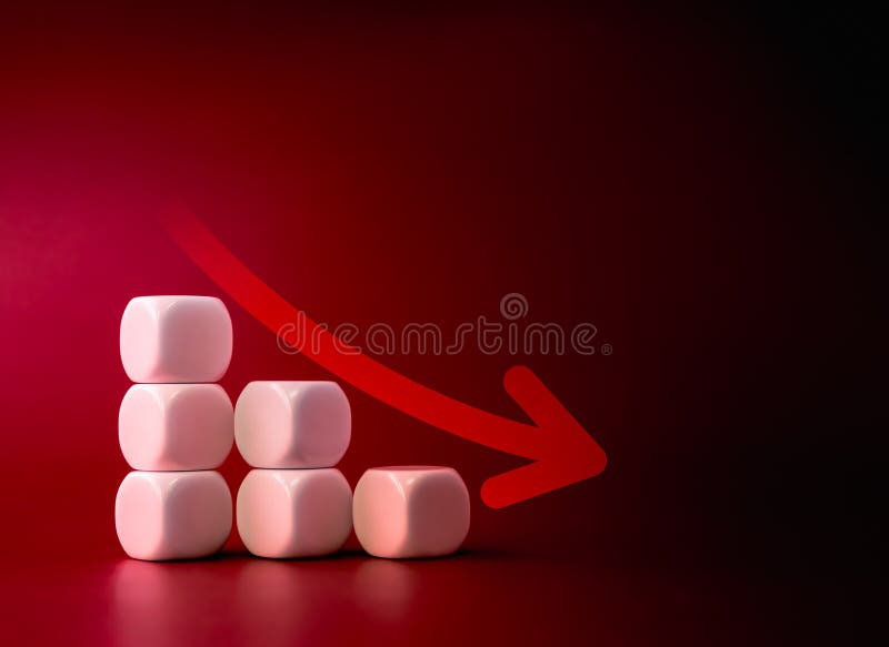 Down Arrow on White Dice Blocks Stacked, Decrease Business Graph Down ...