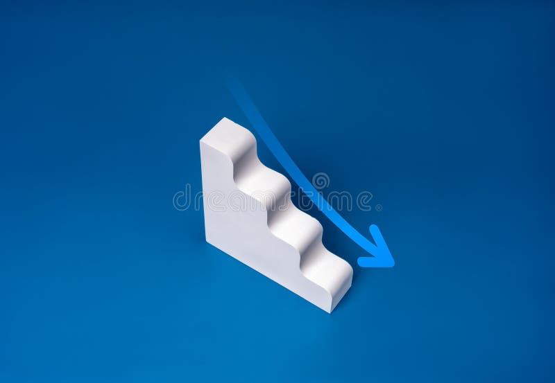Down Arrow on White Geometric Stairway, Decrease Business Graph Down Step, Finance Diagram on ...