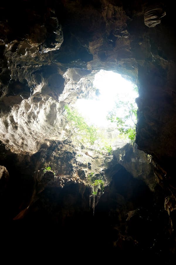 Down in the Cave with Ray Light on Top Stock Image - Image of inside ...