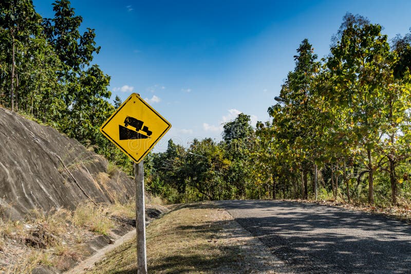 Down hill traffic sign stock image. Image of slope, post - 83347235
