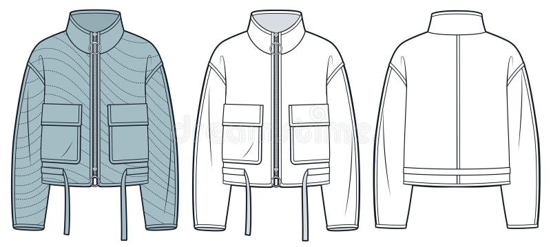 Down Jacket Technical Fashion Illustration. Light Quilted Jacket ...