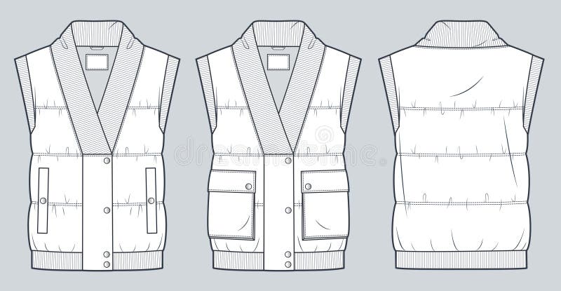 Down Jacket Vest Technical Fashion Illustration. Puffer Vest Coat with ...