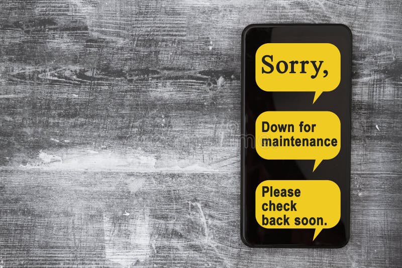 Down for Maintenance Message on a Black Mobile Phone Stock Image ...