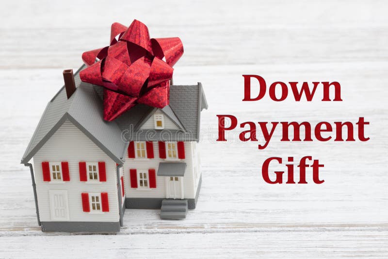Down Payment Gift with a House with a Bow on a Desk Stock Image - Image ...