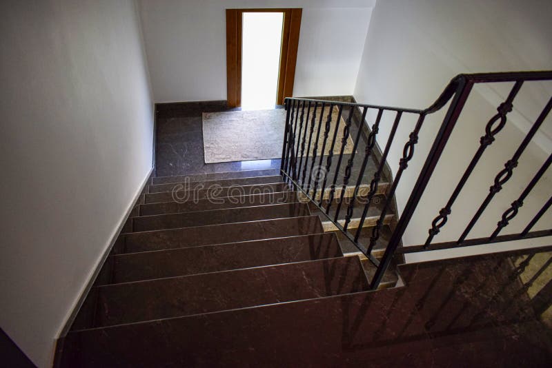 Down Stairs Inside the Building Stock Image - Image of forestn, front ...