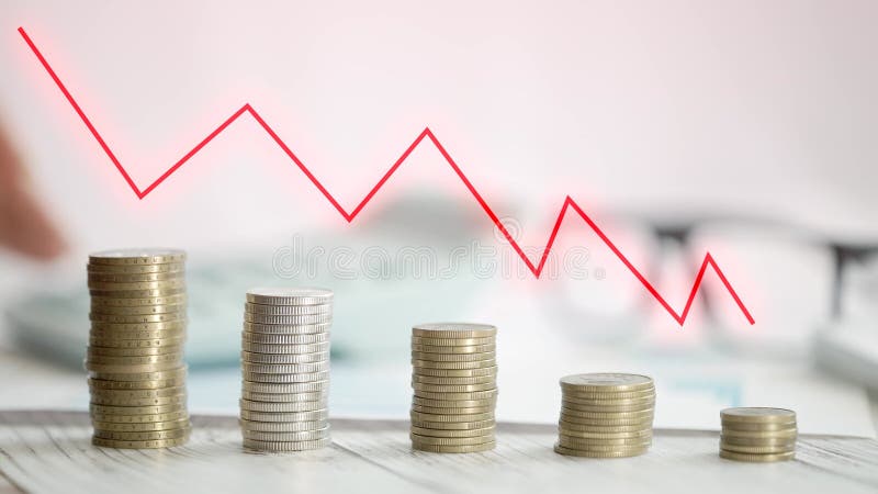 Down Trend in Stock Market Depicted by Stacks of Coins Decrease and ...