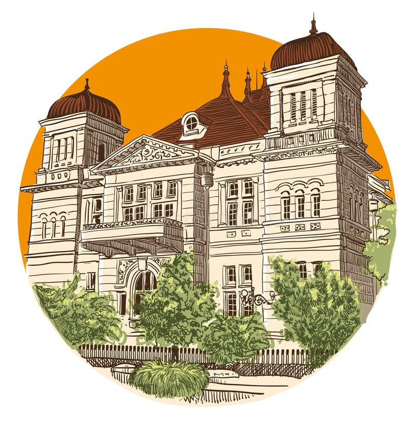Vintage Building Hand Drawn Vector Illustration Stock Vector ...