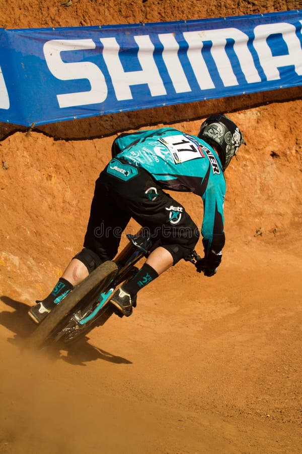 Downhill Rider through Corner at UCI MTB World Cup Editorial Stock ...