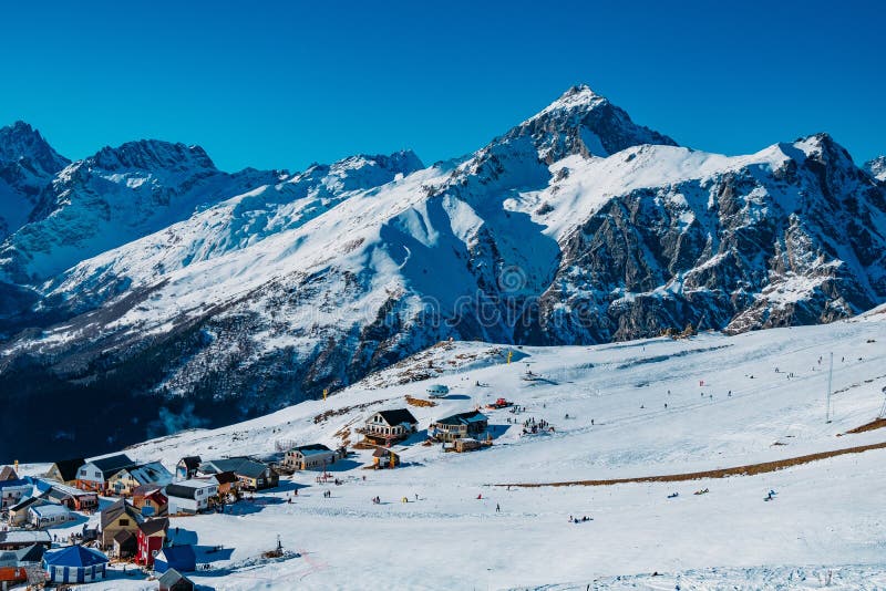 Downhill Skiing Resort in High Mountains. Ski Slope Stock Photo - Image ...