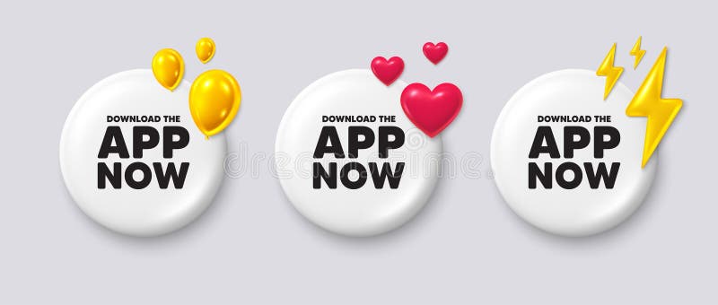 Download the App Now. Web Application Sign. White Buttons with 3d Icons ...