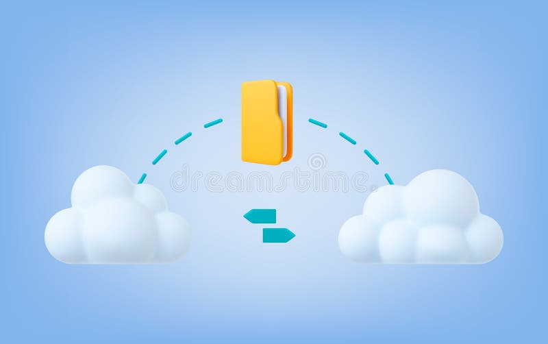 Download and Cloud Office 3d Service Concept. File Sharing, Yellow ...