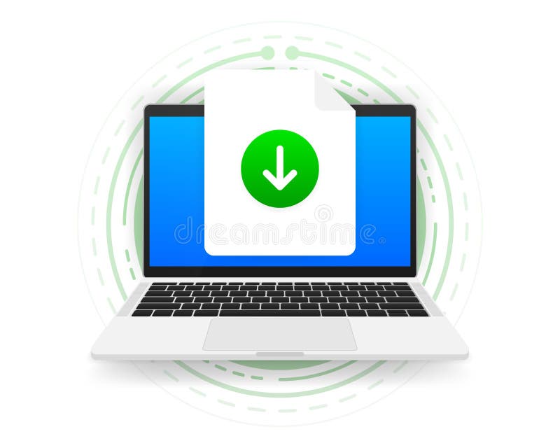 Download File with Label on Laptop Screen. Downloading Document Concept ...