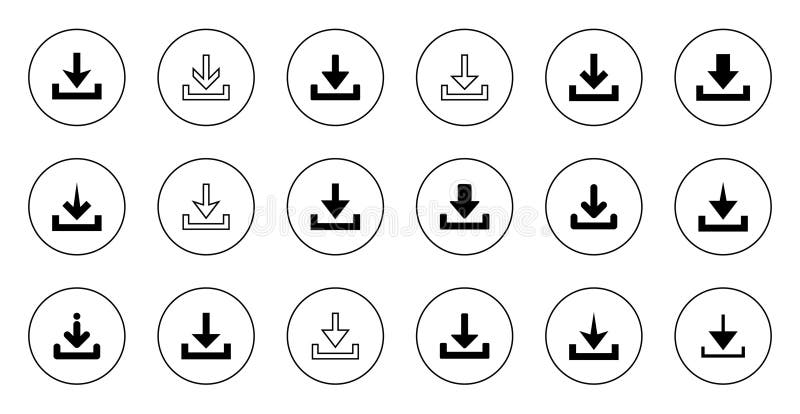 Download Icon Set Collection on Circle Line. Down Arrow Symbol Vector Stock Vector ...