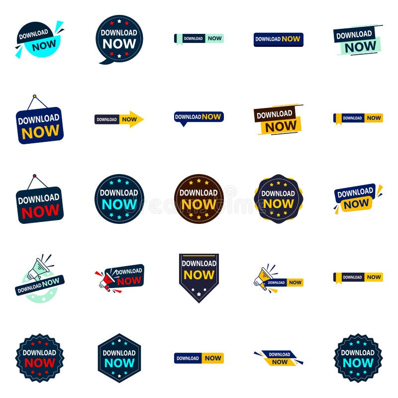 Download Now Banner Pack 25 Unique Styles Stock Vector - Illustration ...