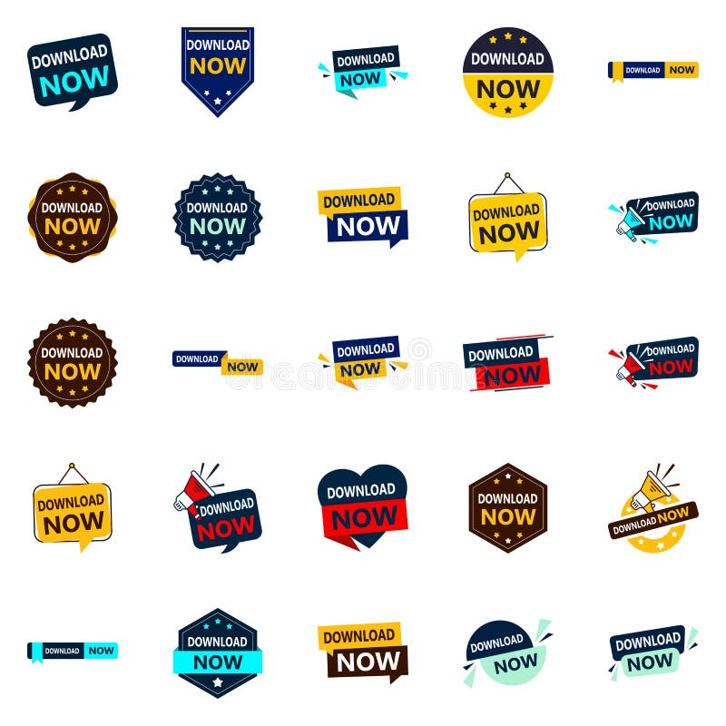 Download Now Banner Pack 25 Unique Styles Stock Vector - Illustration ...