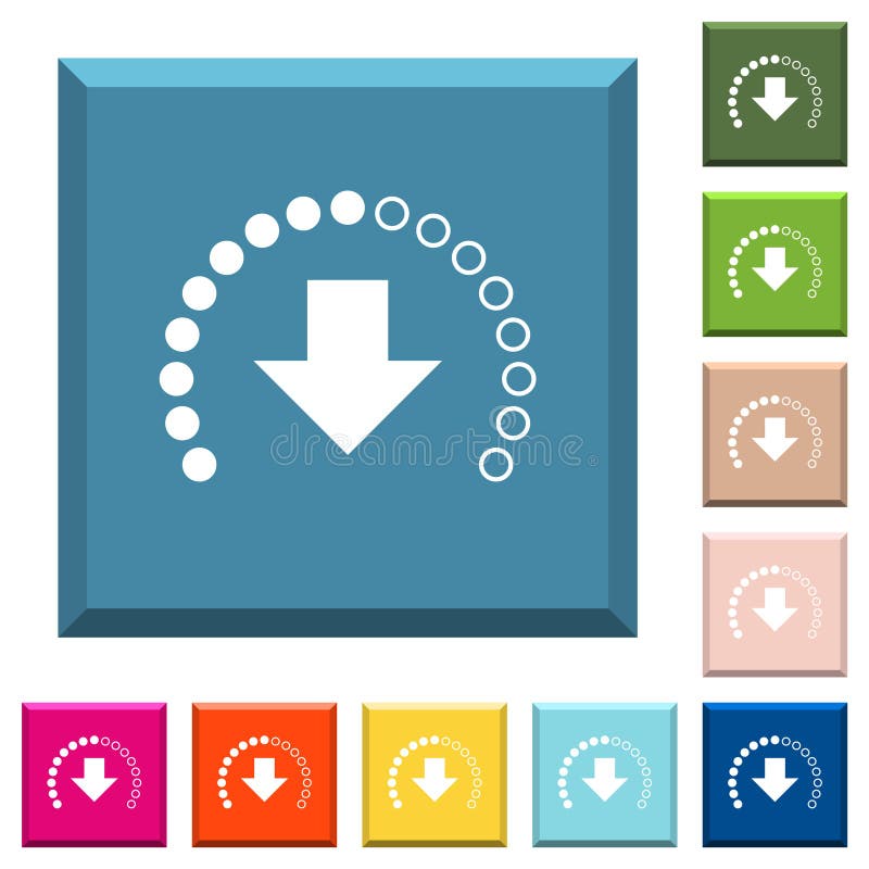Download in Progress White Icons on Edged Square Buttons Stock Vector ...