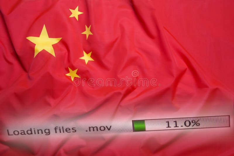 Downloading Files on a Computer, China Flag Stock Illustration ...