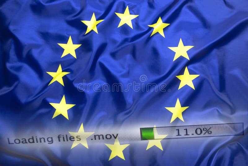 Downloading Files on a Computer, European Union Flag Stock Image ...