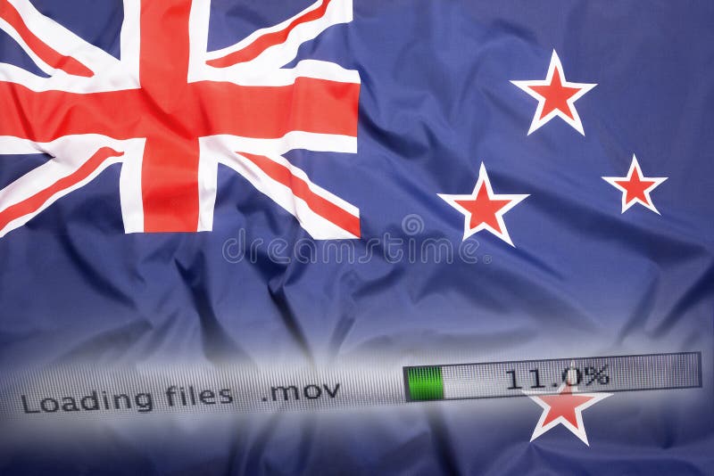 Downloading Files on a Computer, New Zealand Flag Stock Image - Image ...