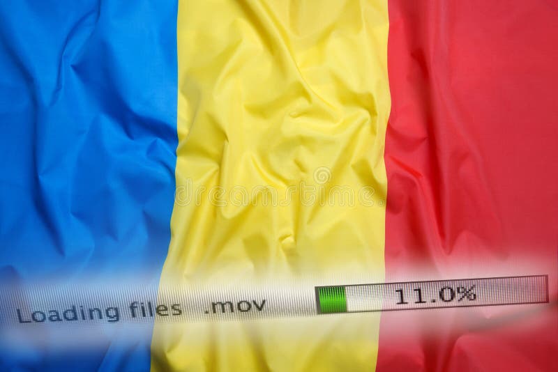 Downloading Files on a Computer, Romania Flag Stock Photo - Image of ...