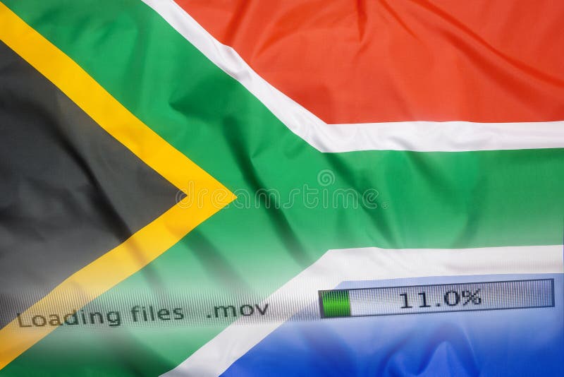 Downloading Files on a Computer, South Africa Flag Stock Photo - Image ...