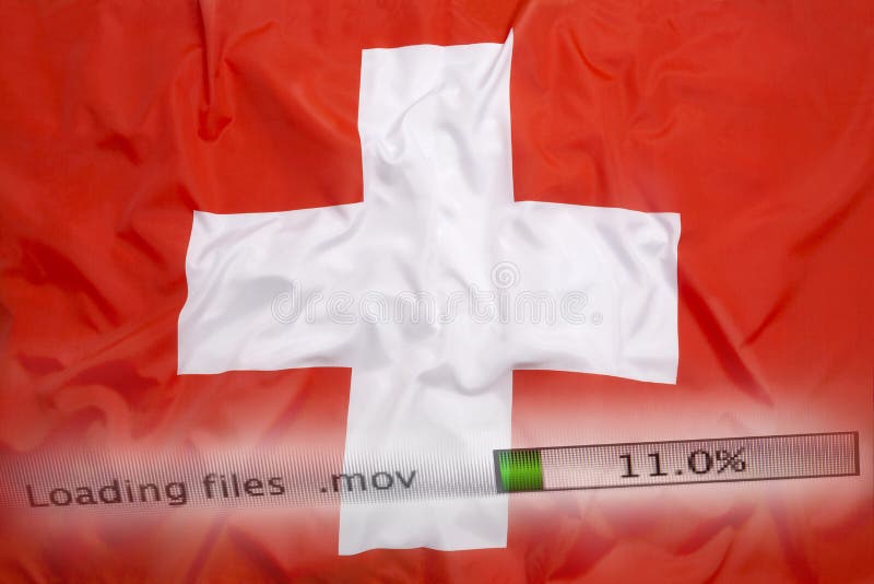 Downloading Files on a Computer, Switzerland Flag Stock Image - Image ...