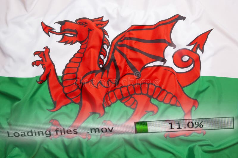 Downloading Files on a Computer, Wales Flag Stock Image - Image of ...