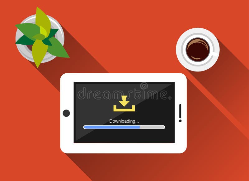 Downloading Process on Screen of Tablet Concept Illustration. Flat ...