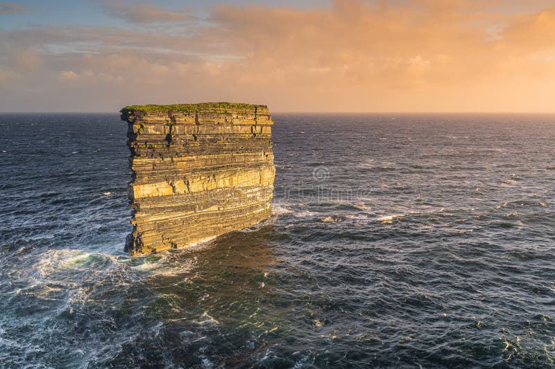 Downpatrick Head Sea Stack Illuminated by Sunrise, Standing in Atlantic ...