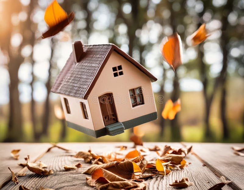 Downsizing Real Estate Concept with Model House Falling in Mid-Air ...