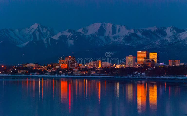 Downtown Anchorage stock image. Image of city, night - 39308555