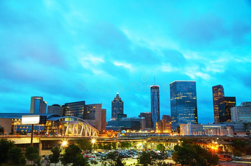 Downtown Atlanta at Night Time Stock Image - Image of skyscraper ...