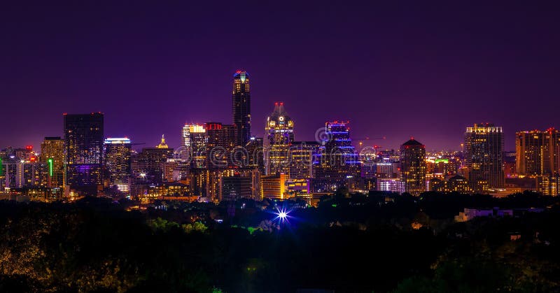 Downtown Austin stock image. Image of night, buildings - 62063721
