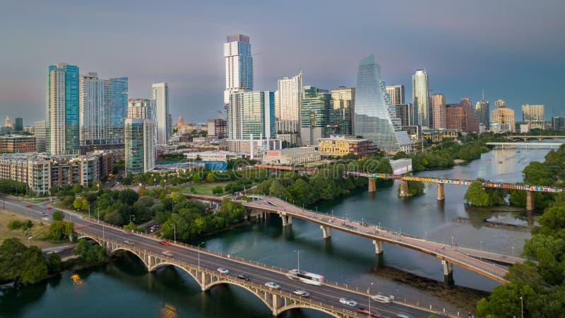 Downtown Austin Skyline at Sunset Editorial Stock Photo - Image of dusk ...