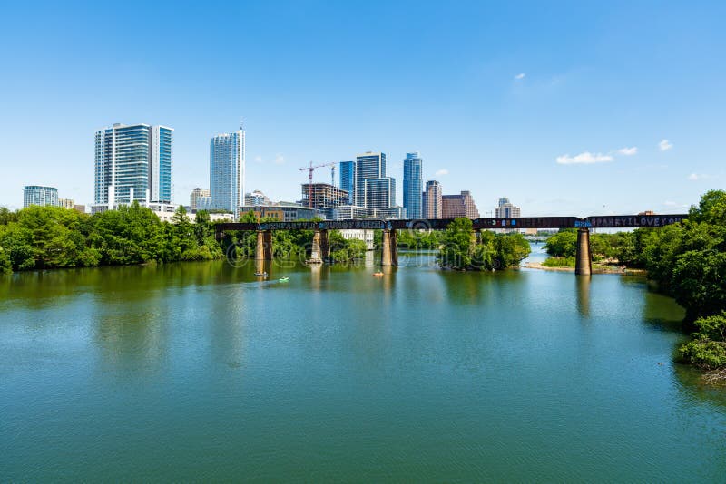 Downtown Austin Skyline stock image. Image of bridge - 71889813