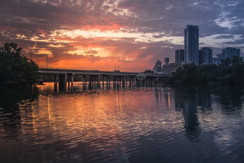 Downtown Austin Sunset Over Lady Bird Lake Editorial Stock Image ...