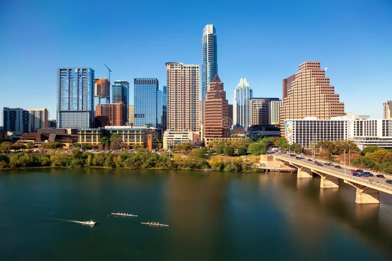 Downtown Austin Texas Skyline and Colorado River Stock Photo - Image of ...