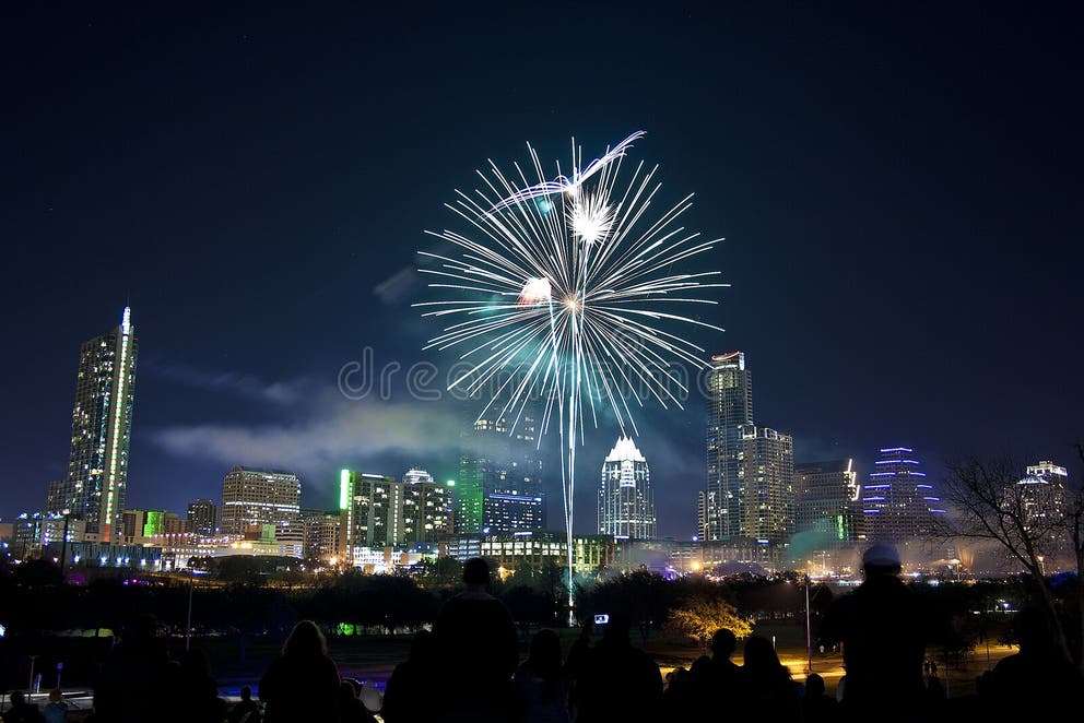 Downtown Austin, Tx Fireworks Stock Photo - Image of celebration, life ...