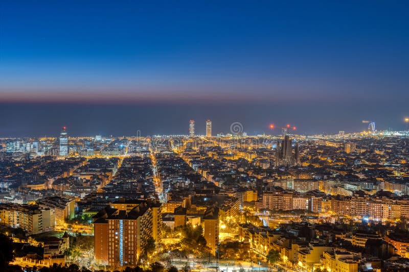 Downtown Barcelona at Night Stock Photo - Image of downtown, barcelona ...