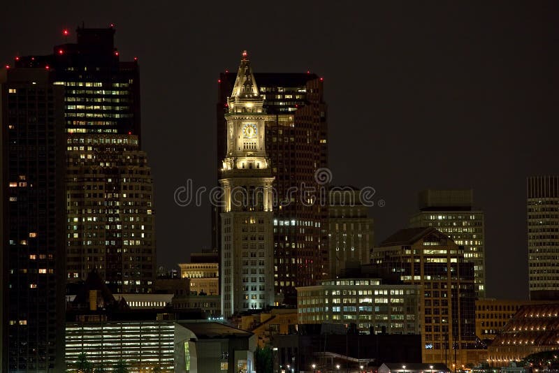Downtown Boston at night stock image. Image of harbor - 36869411