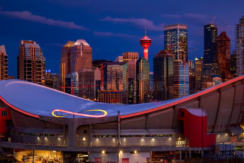 Downtown Calgary Glowing at Night Stock Photo - Image of nighttime ...