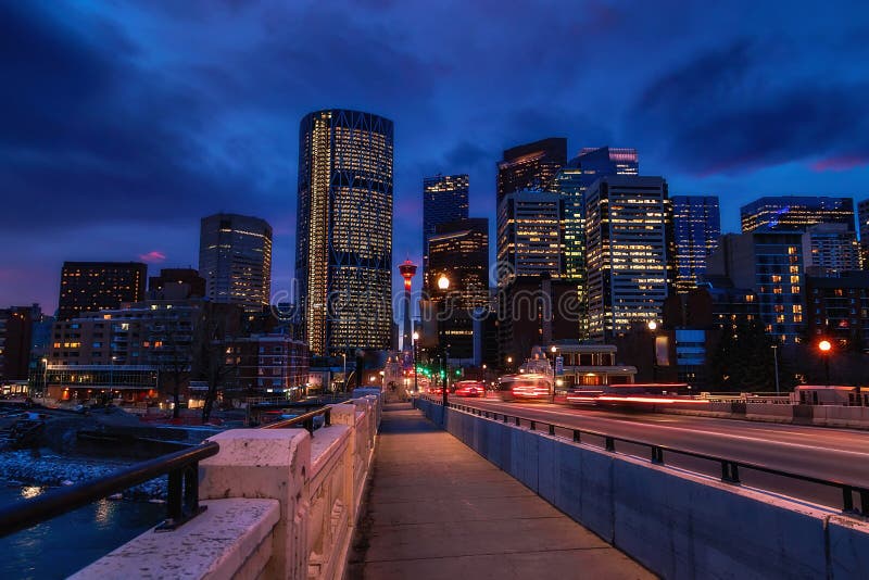 Downtown Calgary Illuminated at Night Editorial Stock Image - Image of ...