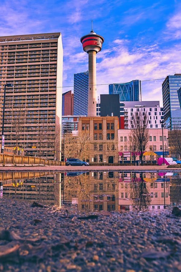 Downtown Calgary Reflecting in a Puddle Editorial Image - Image of ...