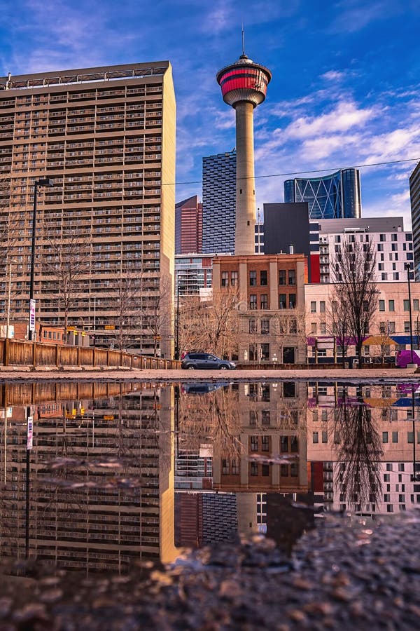 Downtown Calgary Reflecting in a Puddle Editorial Photo - Image of ...