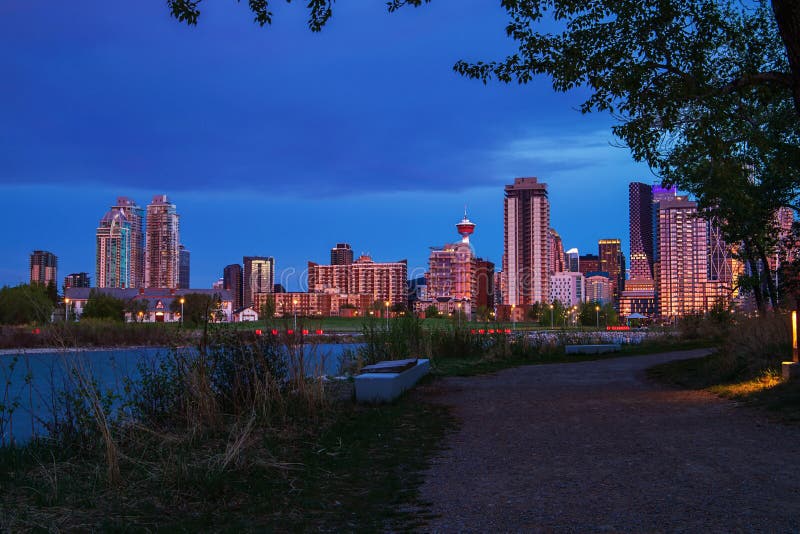 Downtown Calgary Skyline Lit Up at Night Stock Photo - Image of park ...