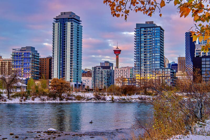 Downtown Calgary Skyline Riverside in the Winter Stock Image - Image of ...