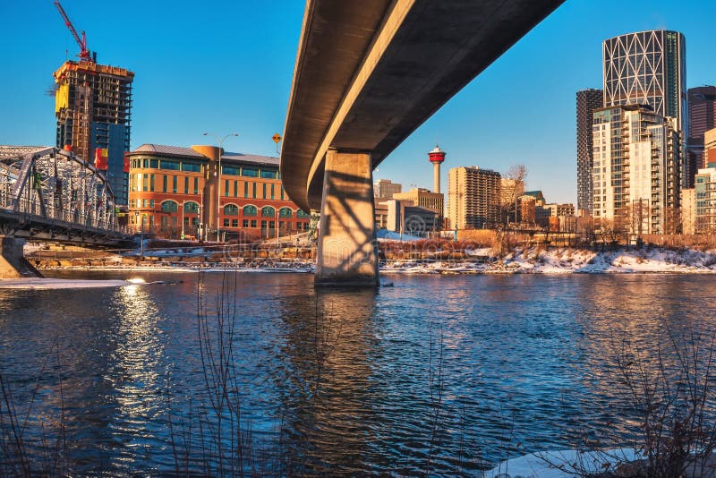 Downtown Calgary Views from Under the Bridge Stock Photo - Image of ...