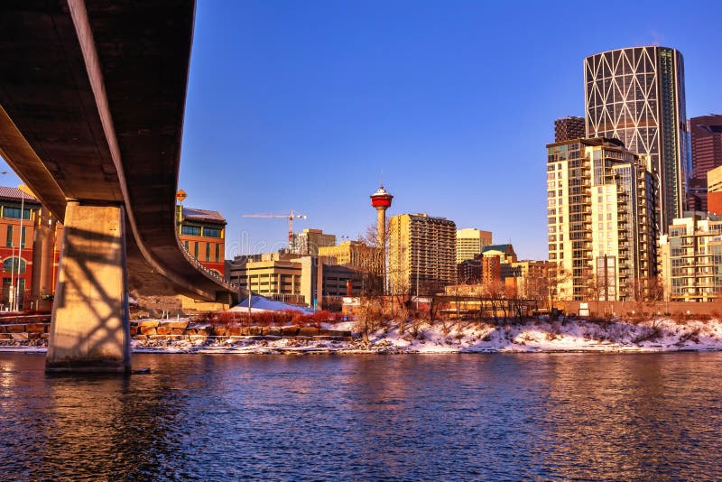 Downtown Calgary Views from Under the Bridge Stock Image - Image of ...